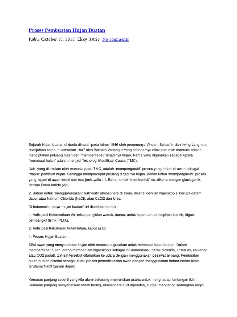 Proses Pembuatan Hujan Buatan | PDF