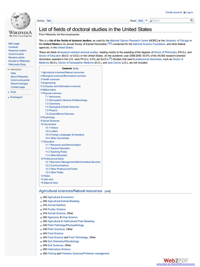 List of Fields of Doctoral Studies in The United States: Agricultural ...