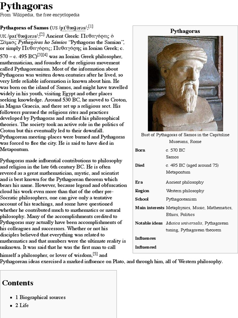 Pythagoras - Wikipedia, The Free Encyclopedia | PDF | Pythagoras | Science