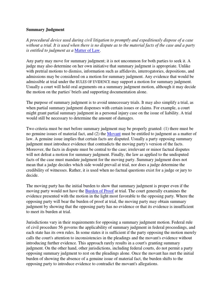 Summary Judgment.docx | Summary Judgment | Evidence