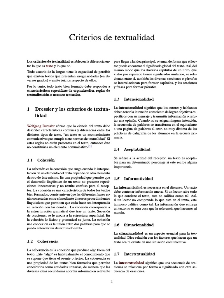 Criterios de Textualidad PDF | PDF | Oración (Lingüística) | Información