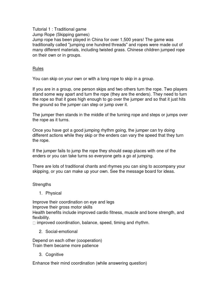 Traditional Jump Rope Game Guide | PDF | Rope | Recreation