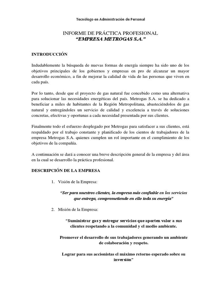 Ejemplo Informe Practica Profesional | PDF | Calidad (comercial ...