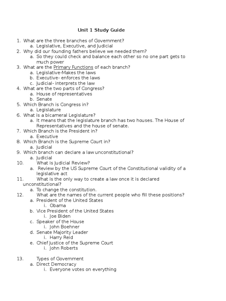 Government Branches Study Guide | PDF