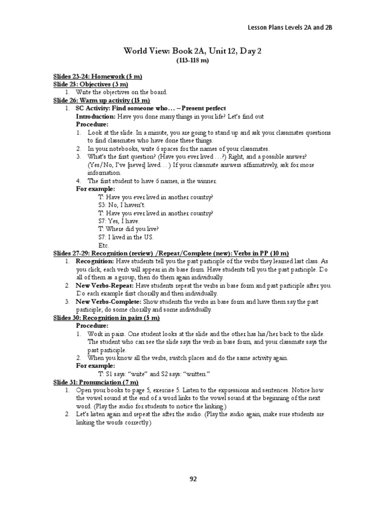 Lesson Plans Worldview 2a & 2b Parte 2 | PDF | Adverb | Phrase