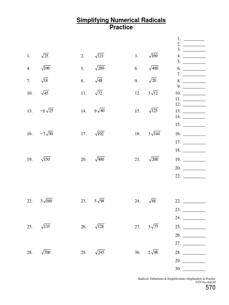 Simplifying Numerical Radicals Practice | PDF | Business | Computers