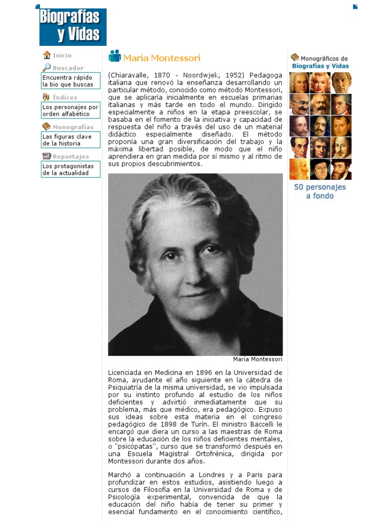 Biografia de Maria Montessori.pdf | Educación Montessori | Sicología y ...