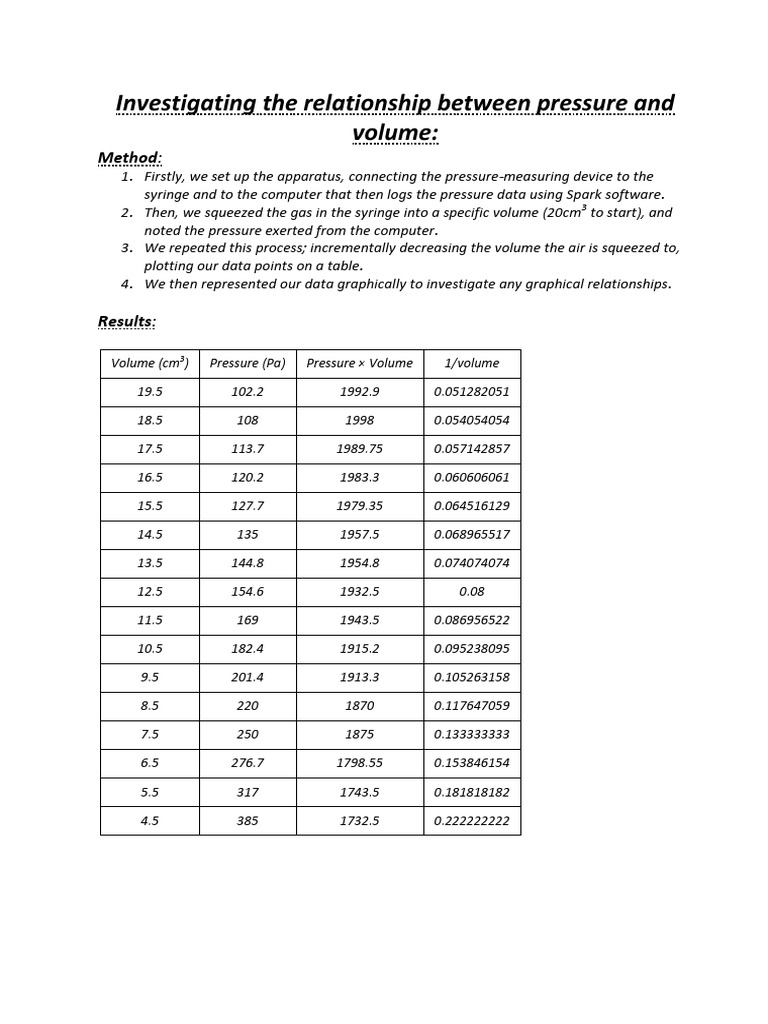 Investigating The Relationship Between Pressure and Volume | PDF ...