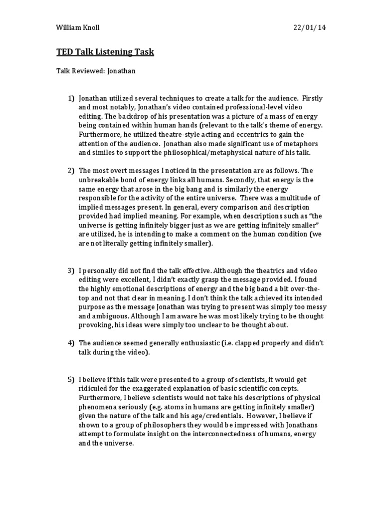 TED Talk Listening Task | PDF | Science | Psychological Concepts