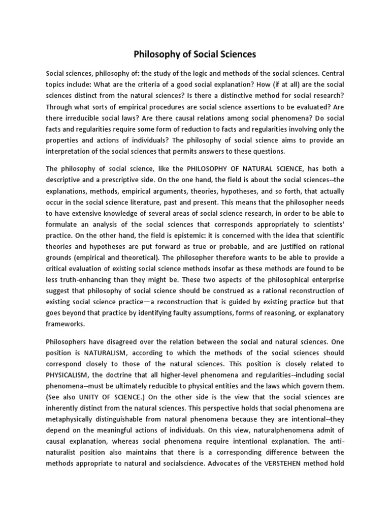 Philosophy of Social Sciences Explained | PDF | Social Science | Science