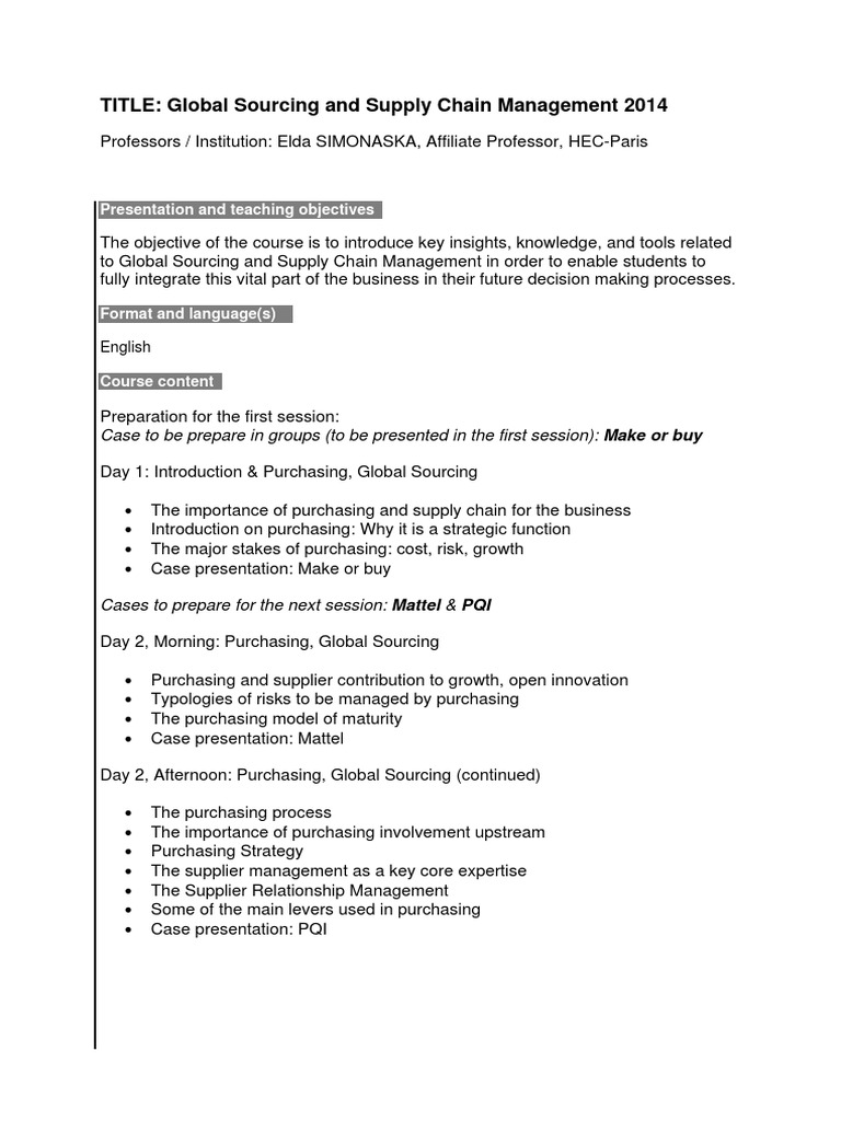 Supply Chain Course for Students | PDF