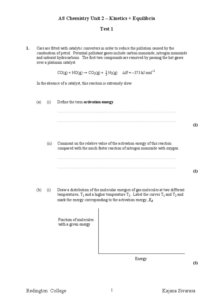 Test 1 As Chemistry Unit 2 - Kinetics | PDF | Catalysis | Chemical ...