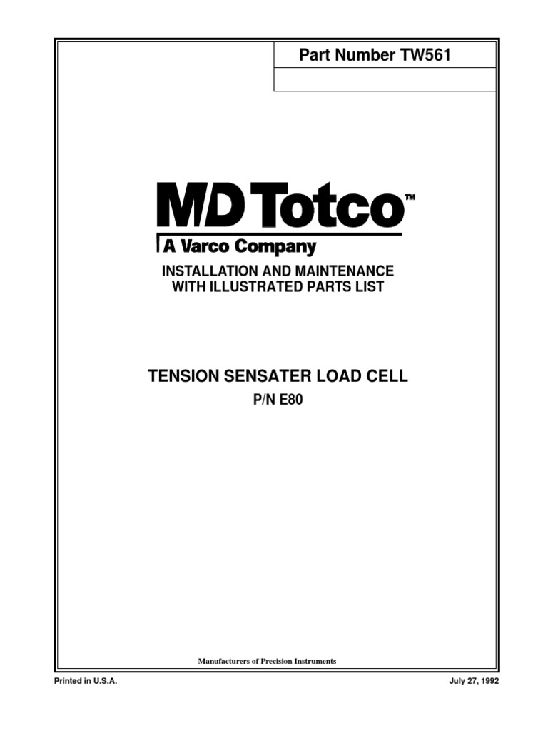 Load Cell Sensator E80 TW561 PDF | PDF | Screw | Tort