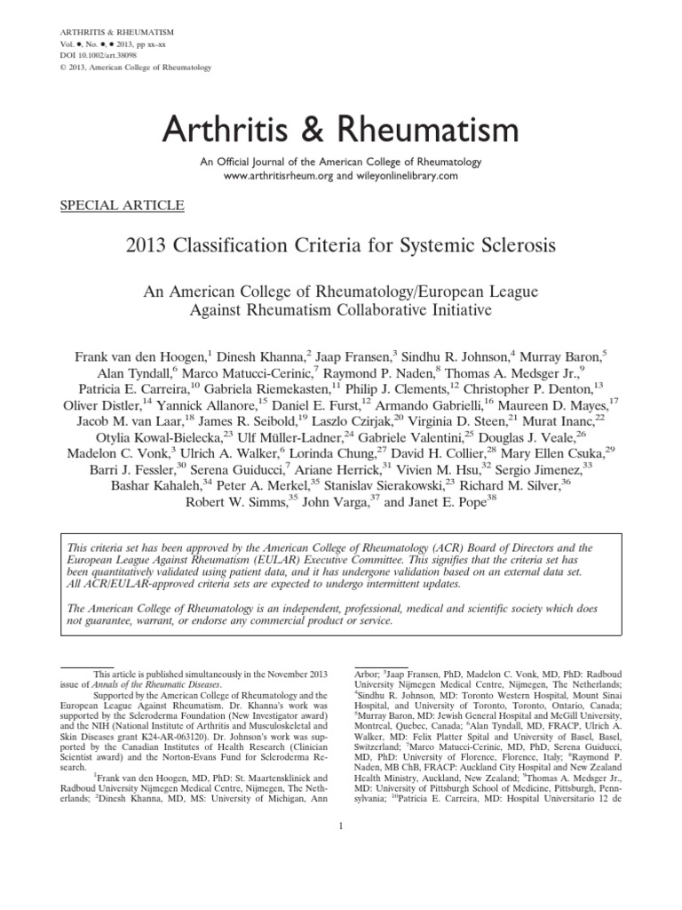 2013 ACR-EULAR SSC Classification Criteria PDF | PDF | Science ...