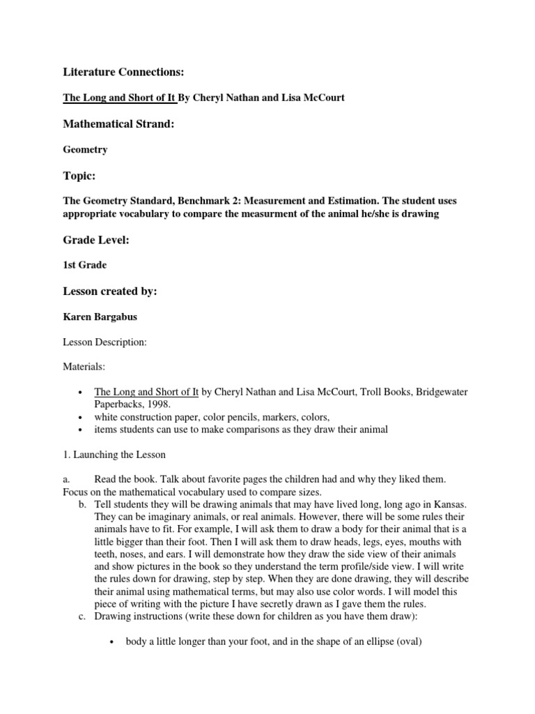 Literature Connections Lesson Plans | PDF | Lesson Plan | Shape