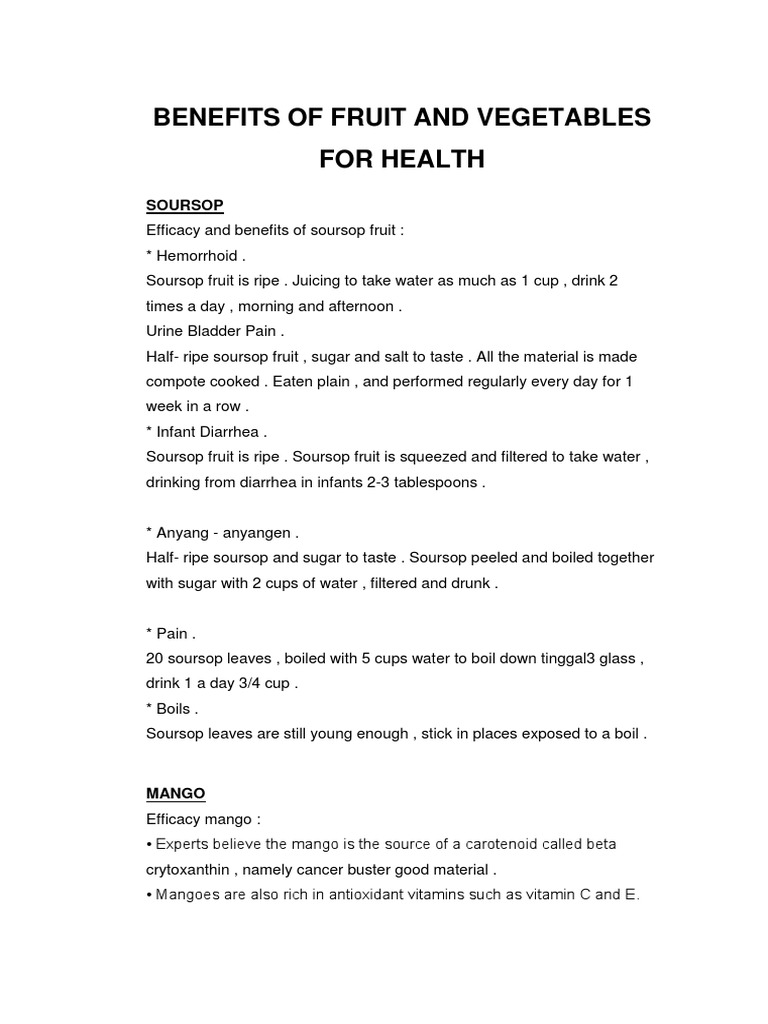 Benefits of Fruit and Vegetables For Health | PDF | Coconut Oil ...