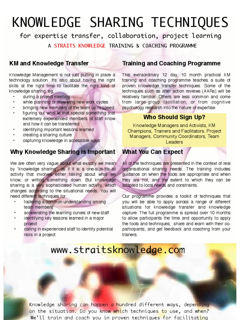 Knowledge Sharing Techniques: For Expertise Transfer, Collaboration, Project Learning | PDF ...