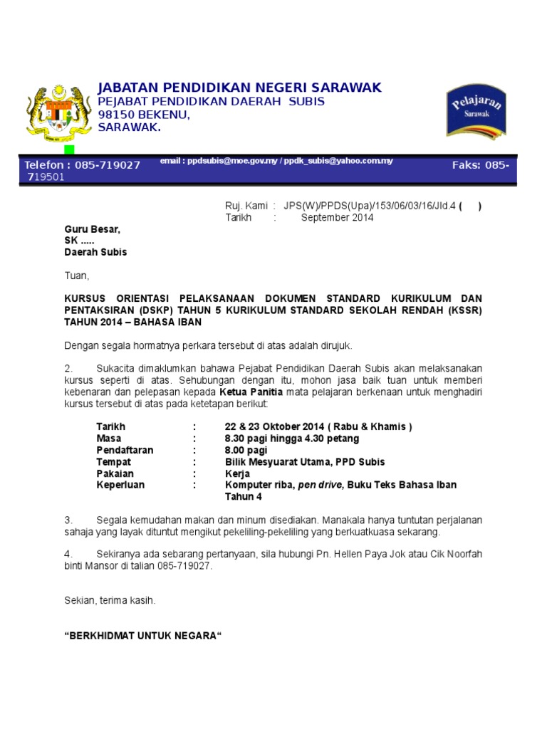 Contoh Surat Kursus DSKP | PDF