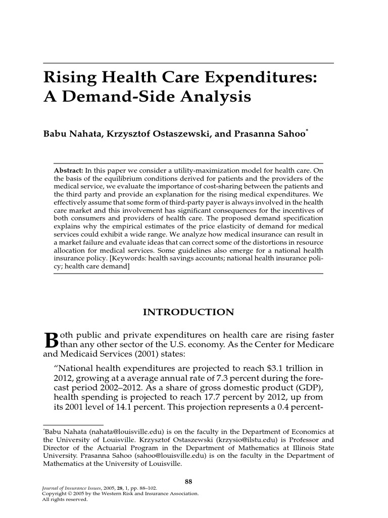 Rising Health Care Expenditures: A Demand-Side Analysis: Babu Nahata ...