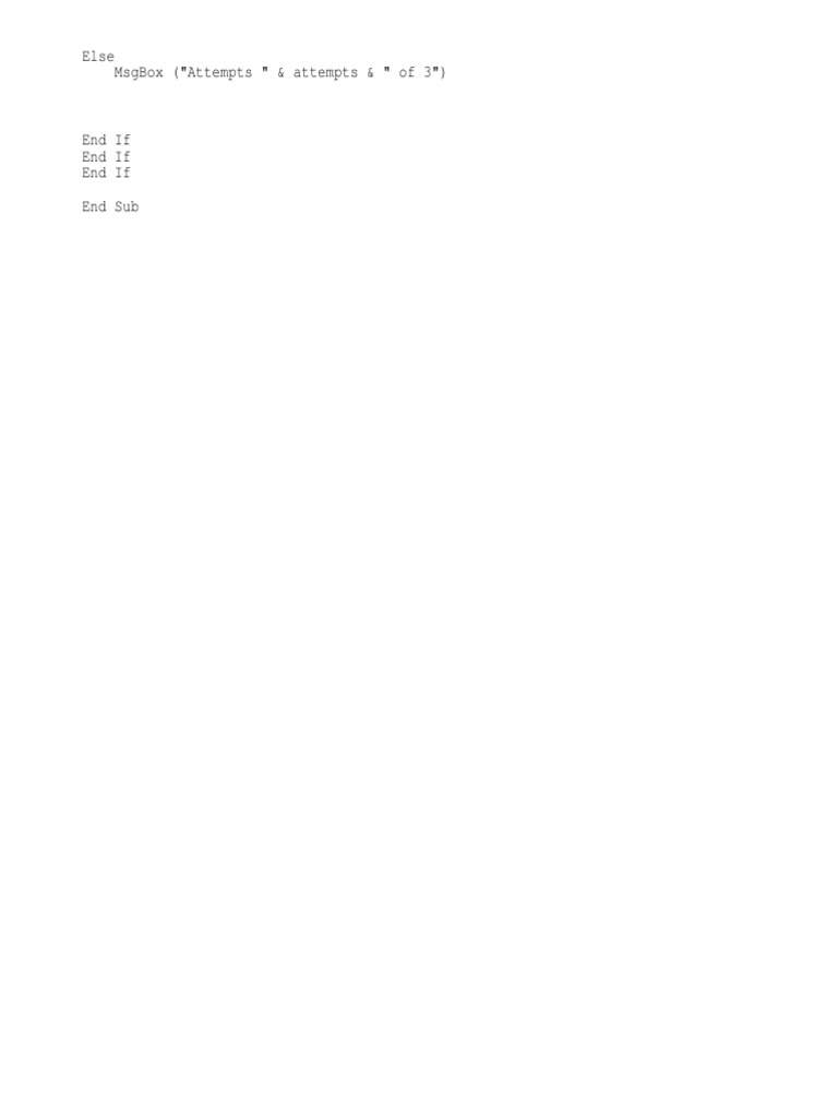 Else Msgbox ("Attempts " & Attempts & " of 3") | PDF