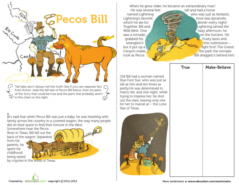 Pecos Bill Worksheet PDF | PDF