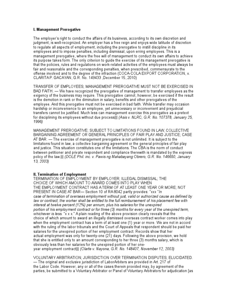 I. Management Prerogative | PDF | Arbitration | Social Institutions