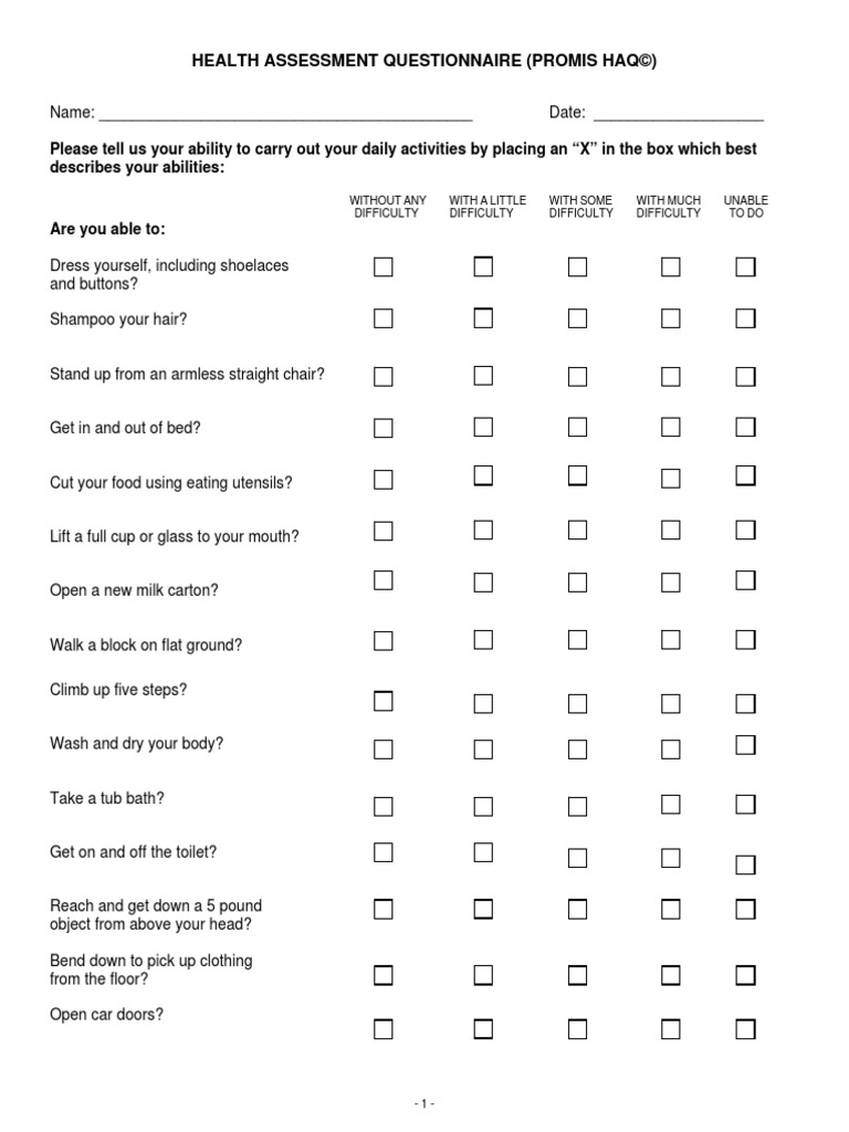 Health Assessment Questionnaire (Promis Haq©) | PDF