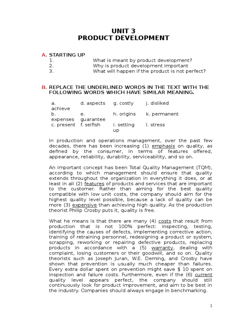 Unit 3 Product Development: Starting Up | PDF | Reliability Engineering ...