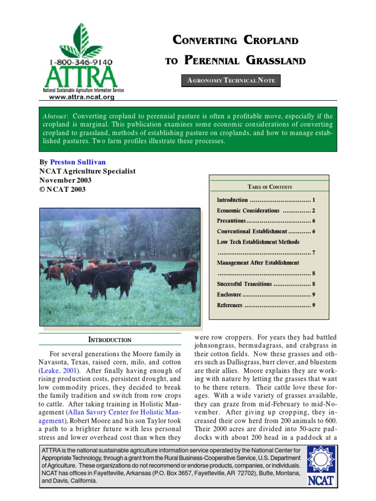 C C P G: Onverting Ropland TO Erennial Rassland | PDF | Grazing | Sowing