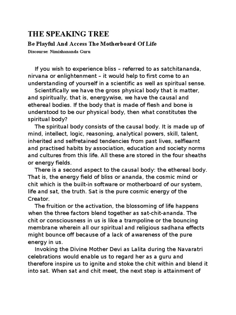 The Speaking Tree: Be Playful and Access The Motherboard of Life | PDF ...