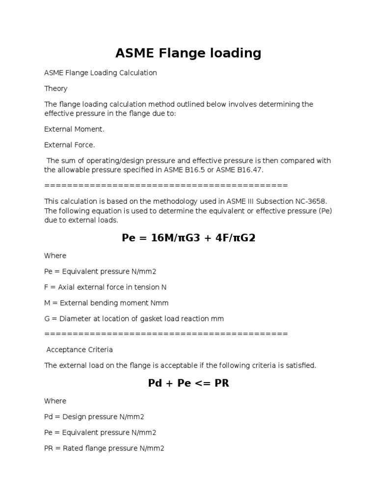 ASME Flange Loading Calculations | PDF | Physics | Mechanical Engineering