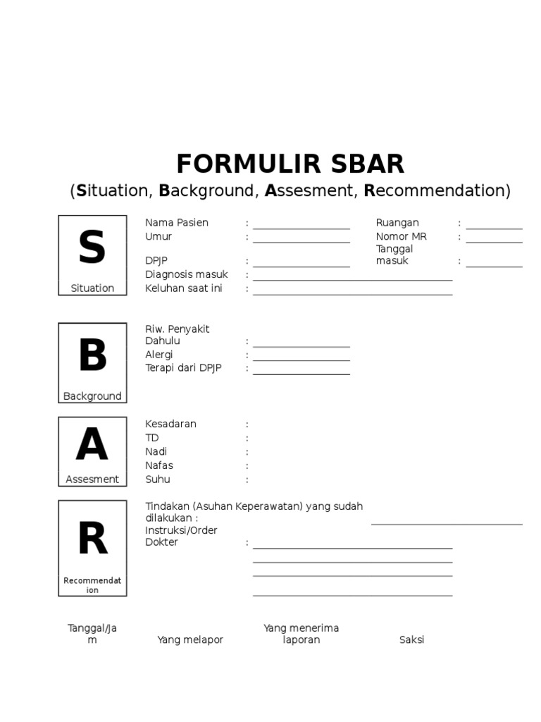 FORM Komunikasi Metode SBAR | PDF