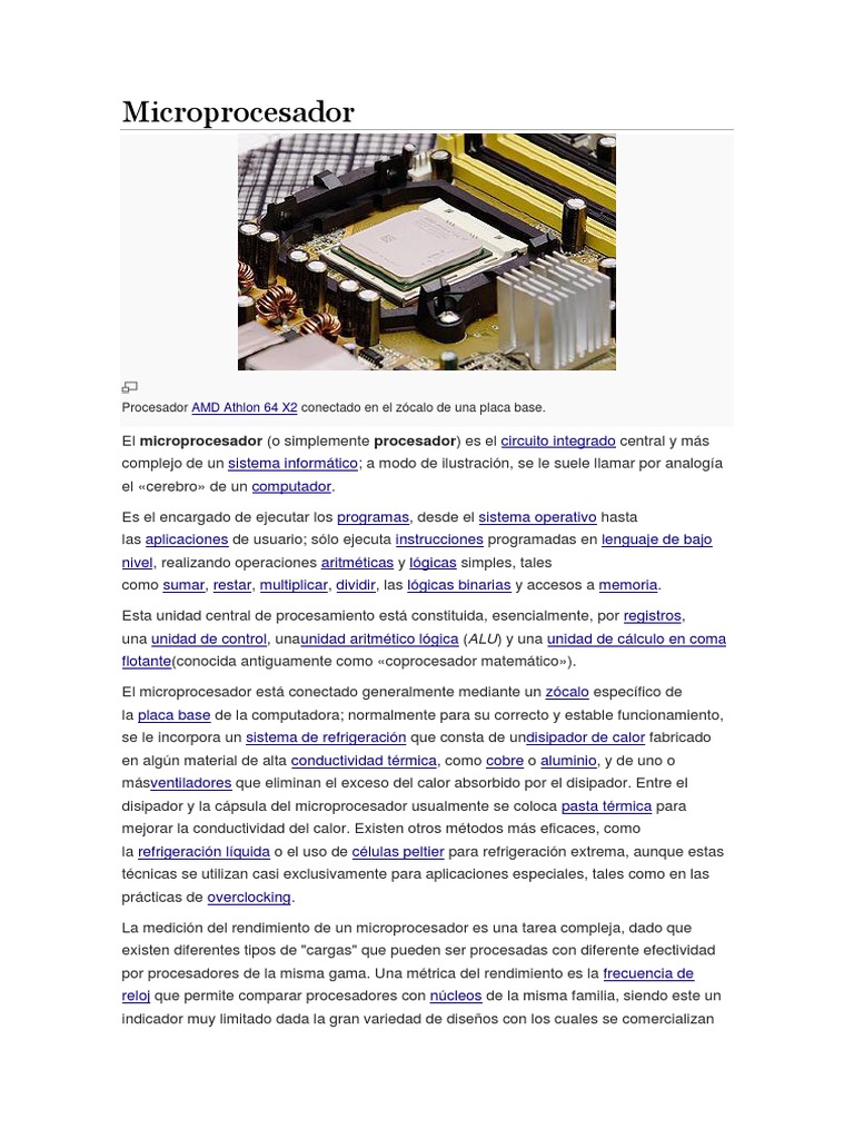 Procesador Wikipedia | PDF | Microprocesador | Unidad Central de ...