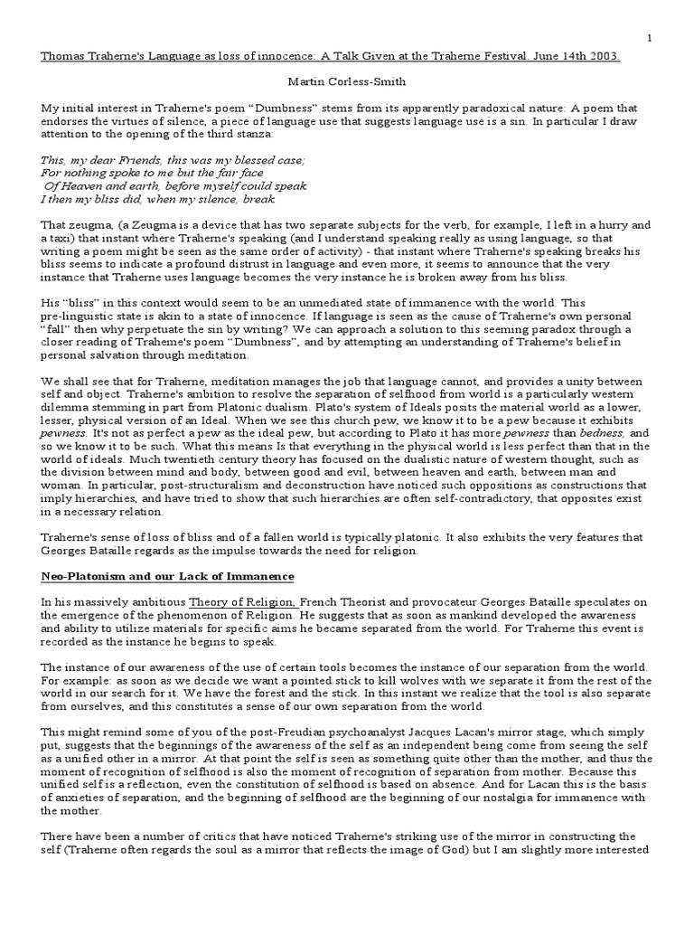 Martin Corless-Smith Language As A Loss of Innocence | PDF | Adam And ...