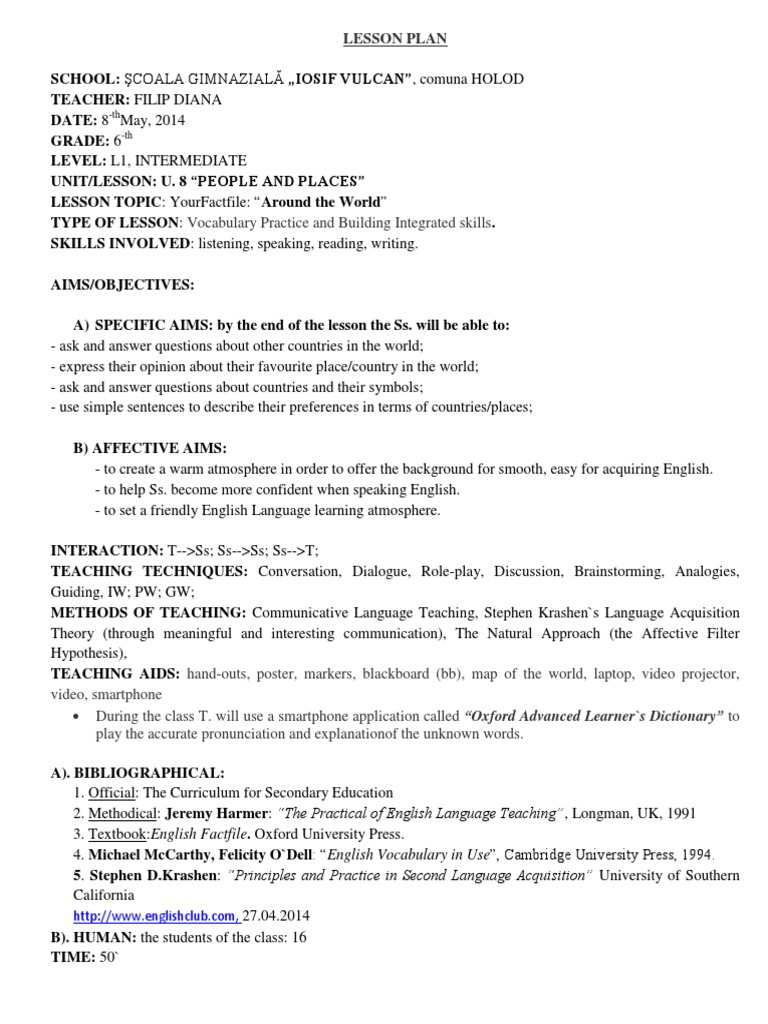 Lesson Plan: English-Speaking Countries | PDF | Lesson Plan | Vocabulary