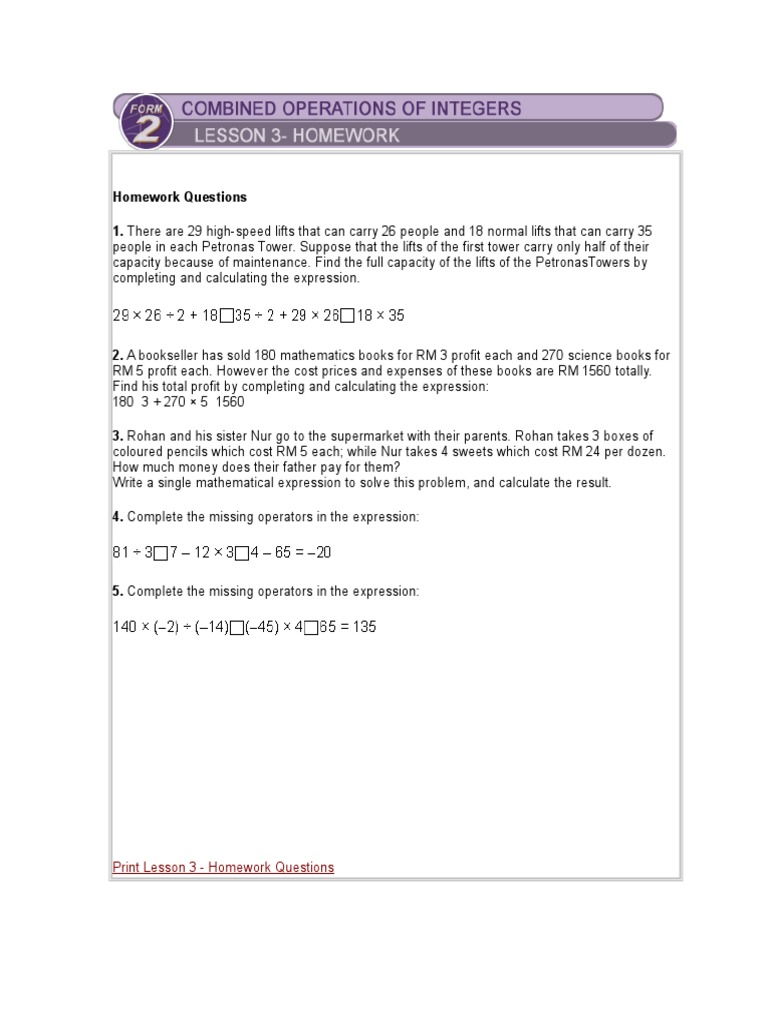 Print Lesson 3 - Homework Questions | Download Free PDF | Business