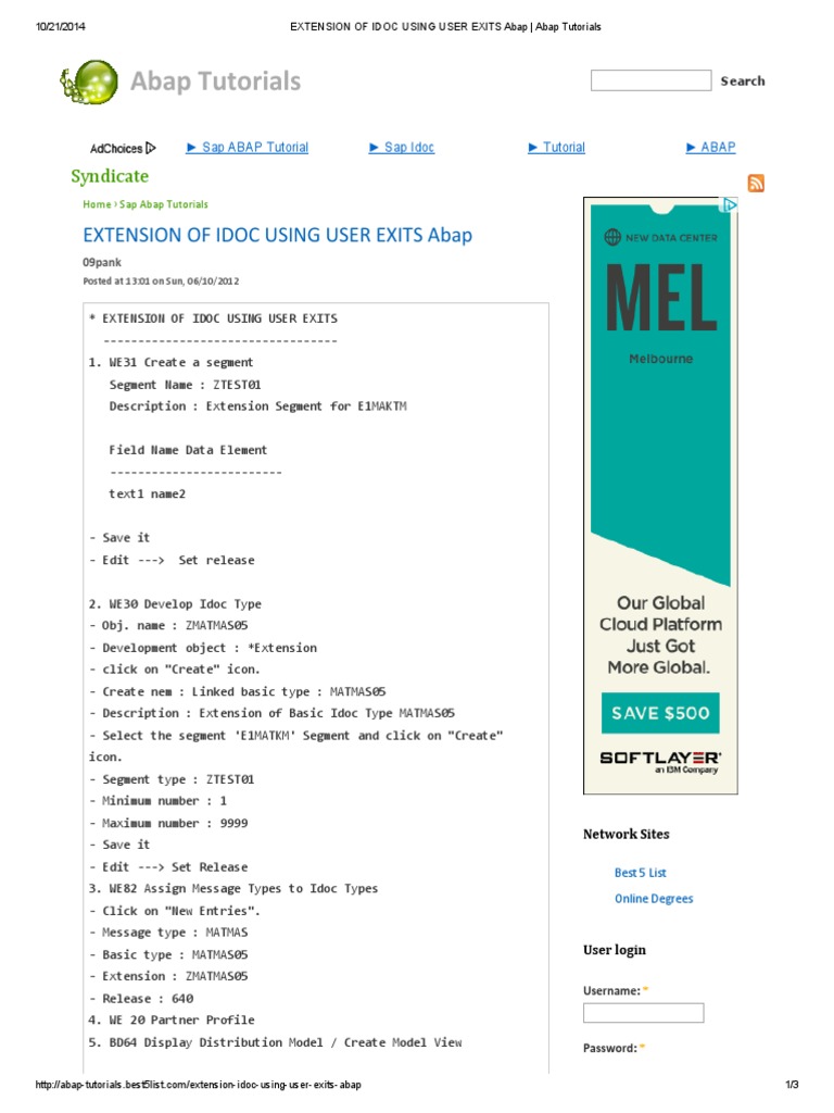EXTENSION OF IDOC USING USER EXITS Abap - Abap Tutorials PDF | PDF | User (Computing ...