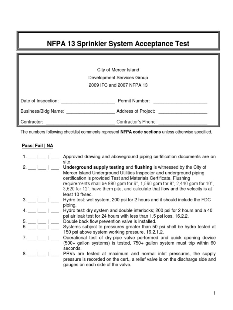 NF Pa 13 Acceptance Test | PDF | Fire Sprinkler System | Valve