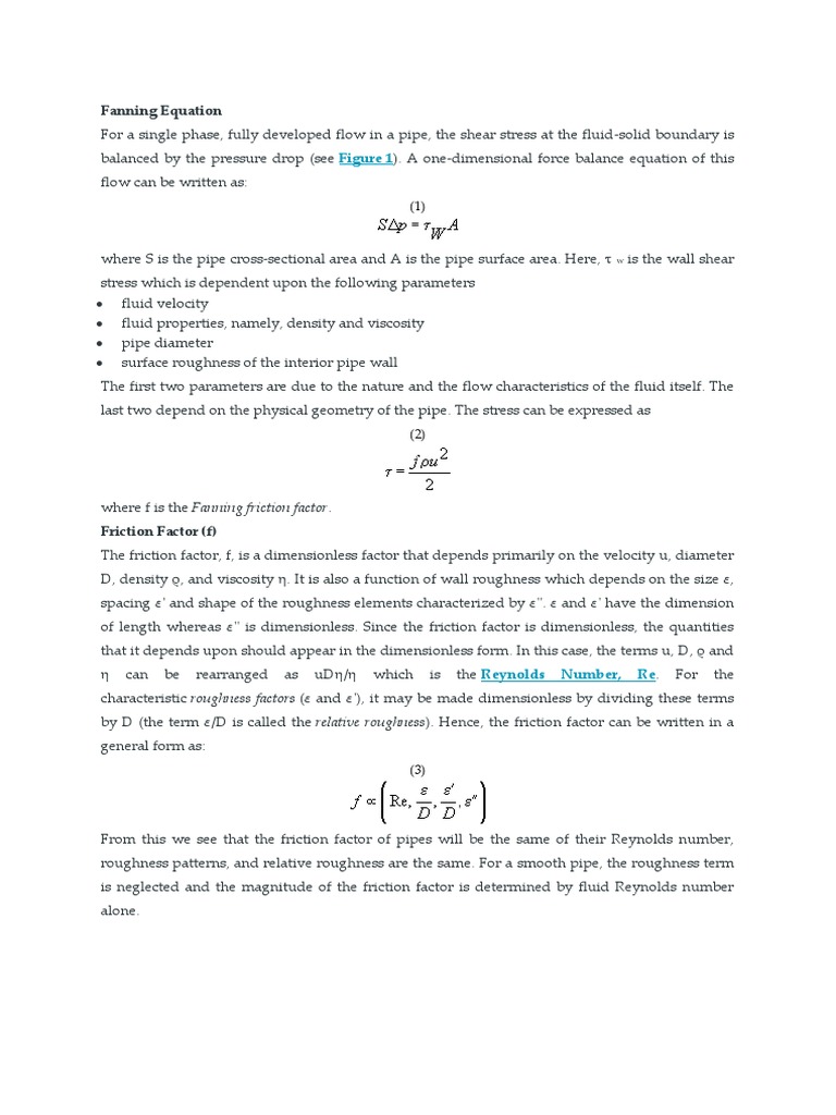 Fanning Friction Factor in Pipe Flow | PDF | Reynolds Number | Fluid ...