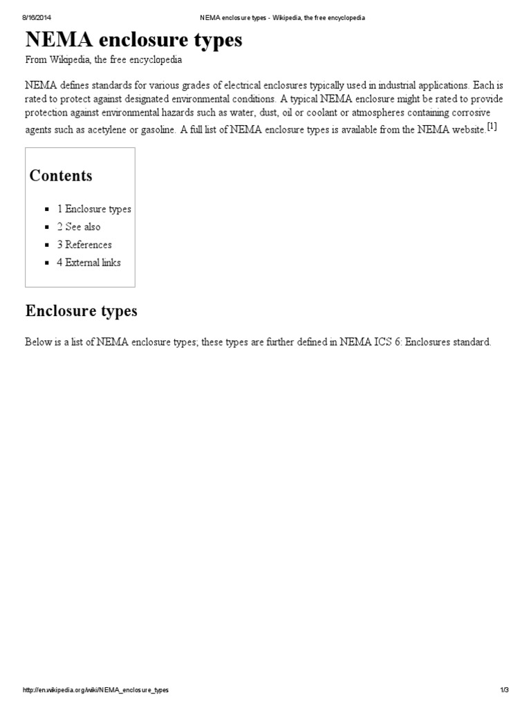 NEMA Enclosure Types - Wikipedia, The Free Encyclopedia | PDF