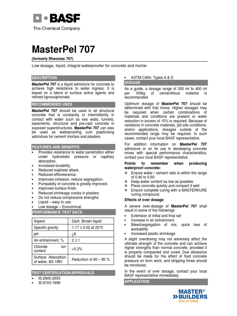 MasterPel 707 v1 | PDF | Concrete | Building Engineering