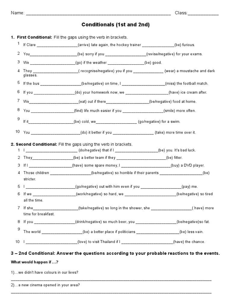 Conditionals 1st And 2nd Name Class Pdf Teaching Methods And Materials 9929