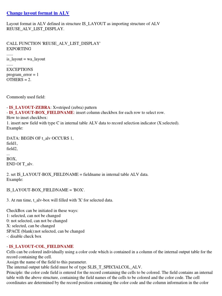 Configuring Field Catalogs and Layout Formats for ALV Grid Display | PDF | Software | Computer ...