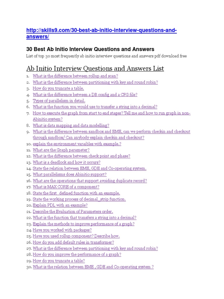 Ab-Initio Interview Questions and Answers | PDF | Software Engineering | Information Technology ...
