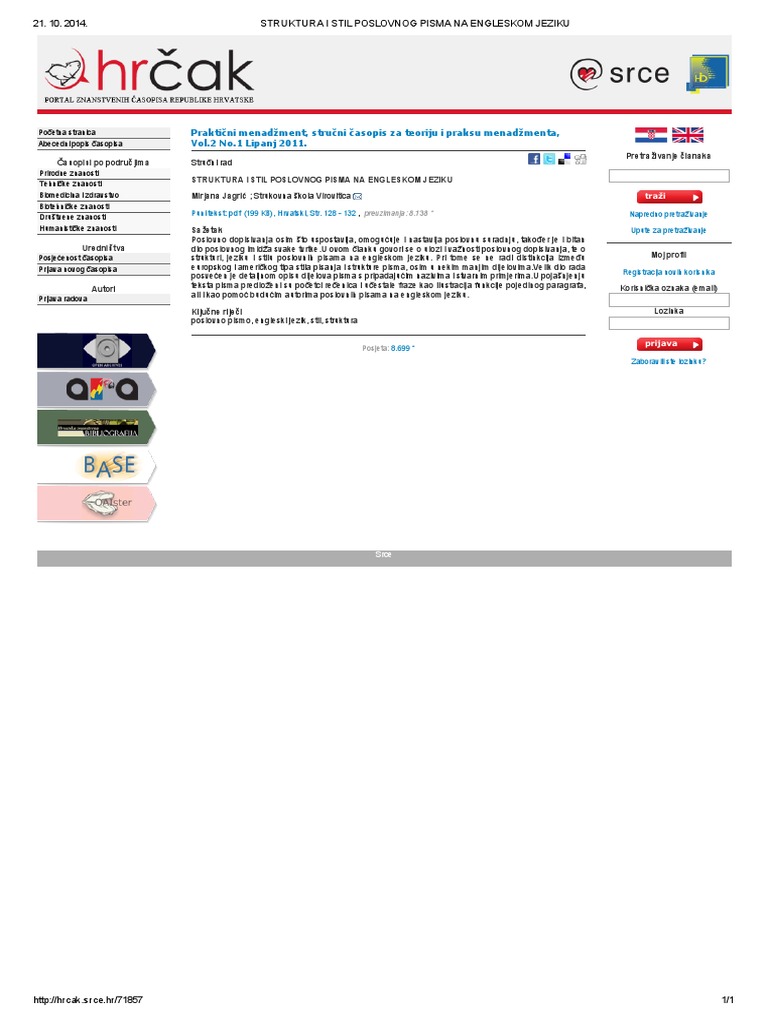 Struktura I Stil Poslovnog Pisma Na Engleskom Jeziku PDF | PDF