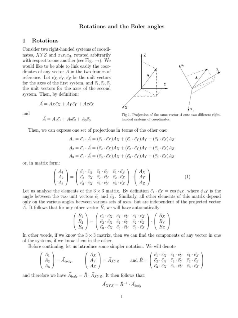 Euler Angles and Rotations Between Coordinate Systems | PDF ...