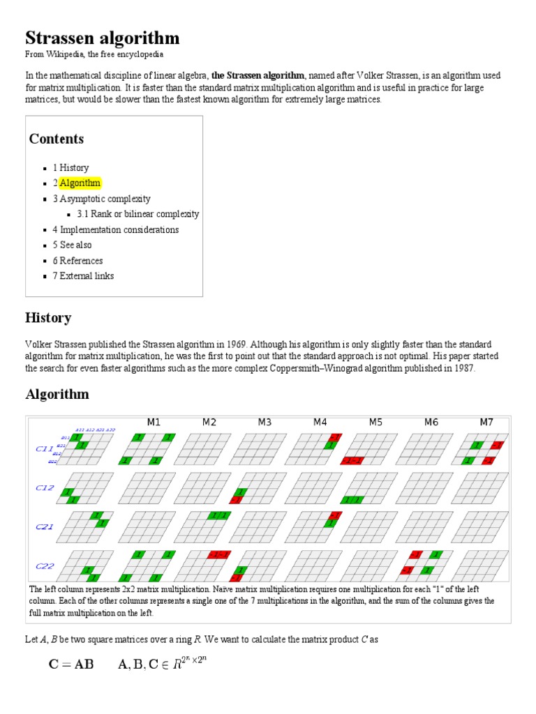 Strassen Algorithm | Download Free PDF | Matrix (Mathematics) | Areas Of Computer Science
