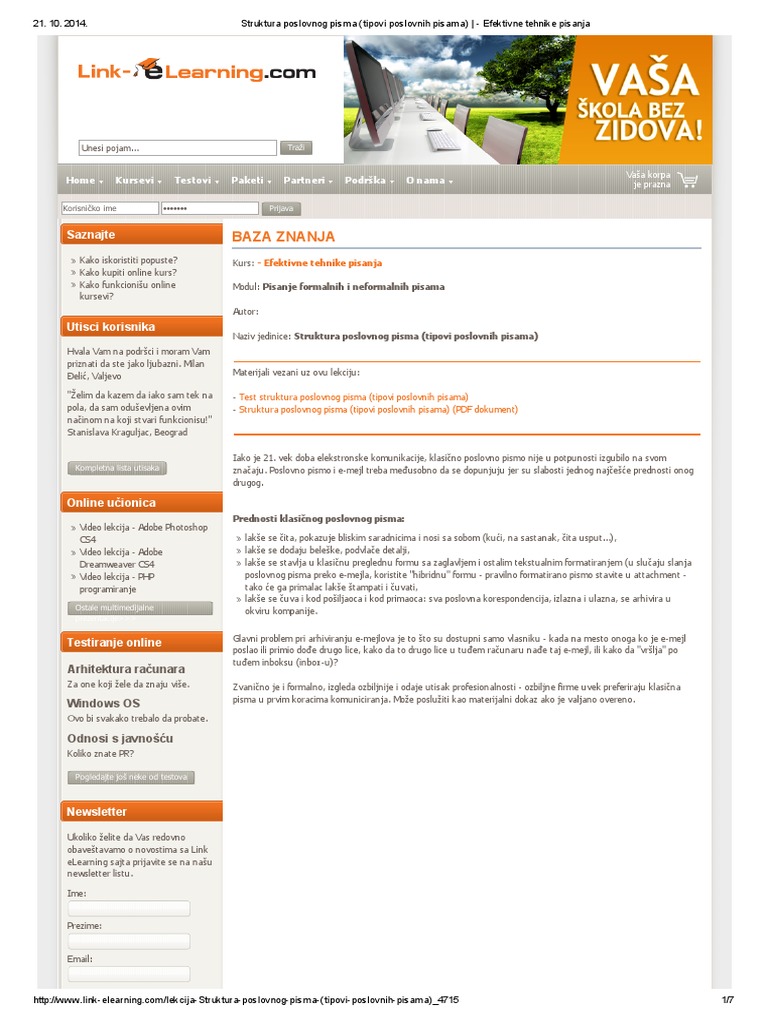 Struktura Poslovnog Pisma (Tipovi Poslovnih Pisama) - Efektivne Tehnike ...