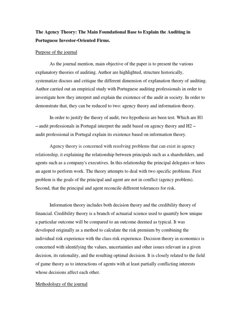 The Agency Theory | PDF | Audit | Risk