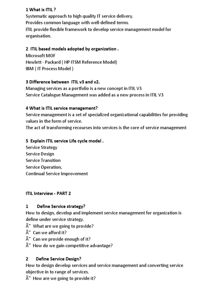70 Top ITIL Interview Questions and Answers | PDF | Itil | Business Process 70 Top ITIL Interview Questions and Answers | PDF | Itil | Business Process